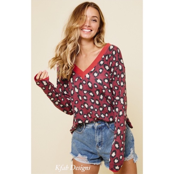 KFab Designs | Tops | B3bnewflirty Vneck Ruched Back Animal Print Top ...
